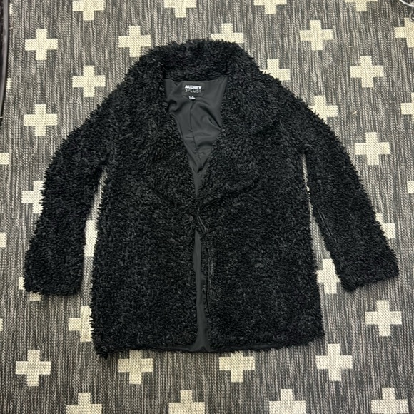 Audrey 3+1 | Jackets & Coats | Audrey Small Black Fuzzy Jacket Pit To ...